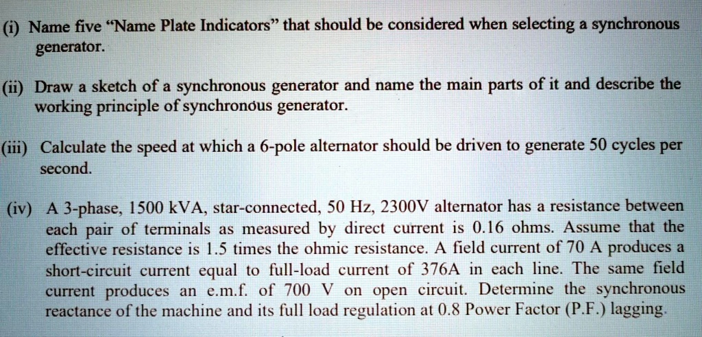 (i) Name five N̈ame Plate Indicatorsẗhat should be considered when ...