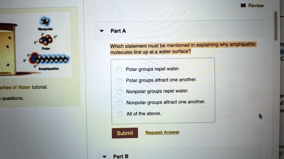 SOLVED: Review Moneola Part A Which statement must be mentioned in explaining why amphipathic ...