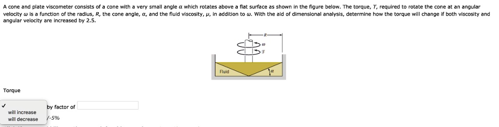 SOLVED: A cone and plate viscometer consists of a cone with a very ...