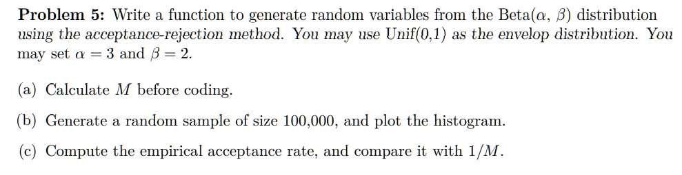 Solved Problem 5 Write A Function To Generate Random Variables From 0504