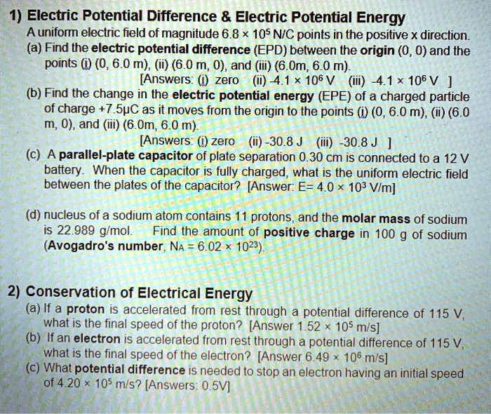 SOLVED:1) Electric Potential Difference & Electric Potential Energy ...