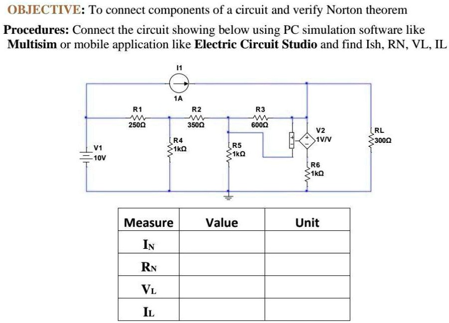 SOLVED: Objective: To connect components of a circuit and verify Norton's theorem. Procedures ...