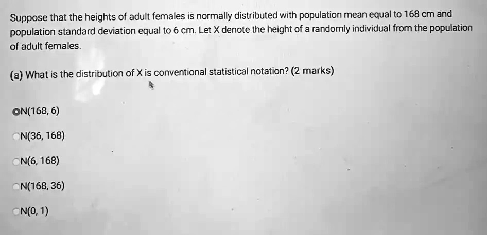 SOLVED: Suppose that the heights of adult females are normally distributed with a population ...