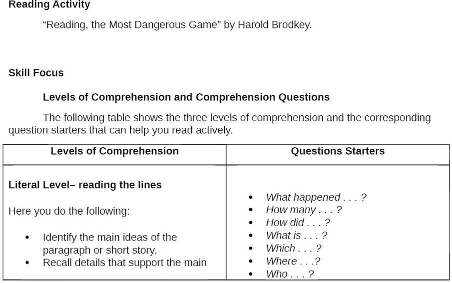 SOLVED: Reading Activity "Reading: The Most Dangerous Game" by Harold ...