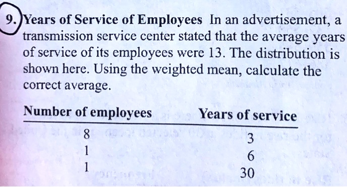 9 years of service of employees in an advertisement a transmission ...