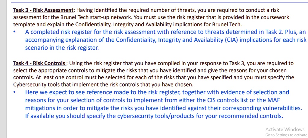 SOLVED: Task 3 - Risk Assessment: Having identified the required number ...