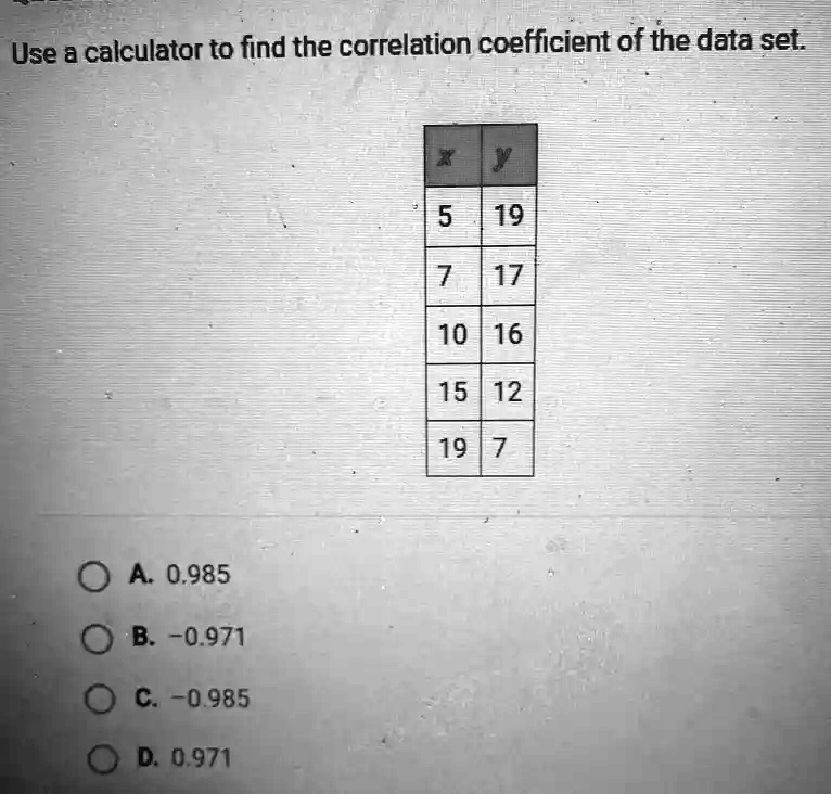 use a calculator to find the correlation coefficient of the data set 5 ... use a calculator to find the correlation coefficient of the data set 5 ...