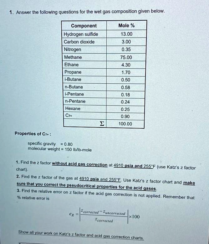 SOLVED: Answer the following questions for the wet gas composition ...