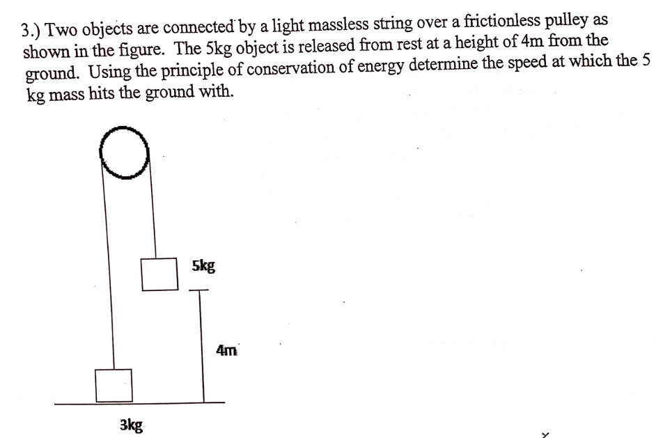 3.) Two objects are connected by a light massless string over a frictionless pulley as shown in ...