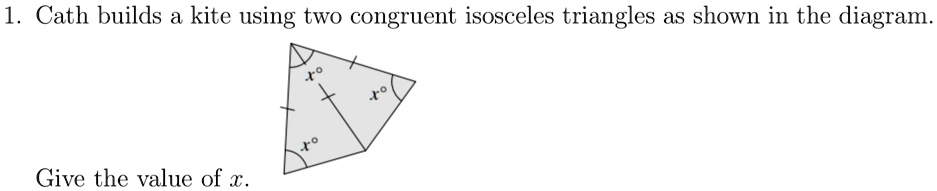 cath builds a kite using two congruent isosceles triangles as shown in the diagram give the ...