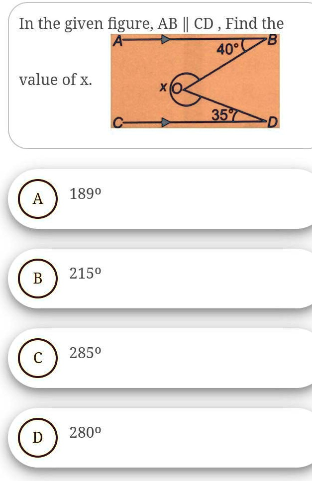 In the given figure, AB || CD, find the value of x. In the given figure, AB || CD, find the value of x.