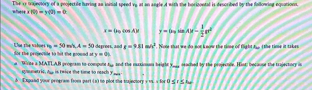 The Xy Trajectory Of A Projectile Having An Initial Speed V 0 At An
