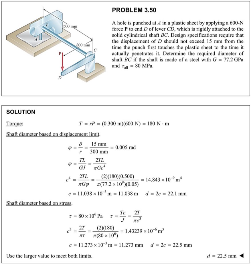 SOLVED: PROBLEM 3.50 A hole is punched at A in a plastic sheet by applying a 600-N force 𝐏 to ...