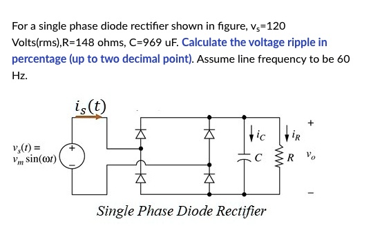 SOLVED: For a single phase diode rectifier shown in figure; Vs-120 ...