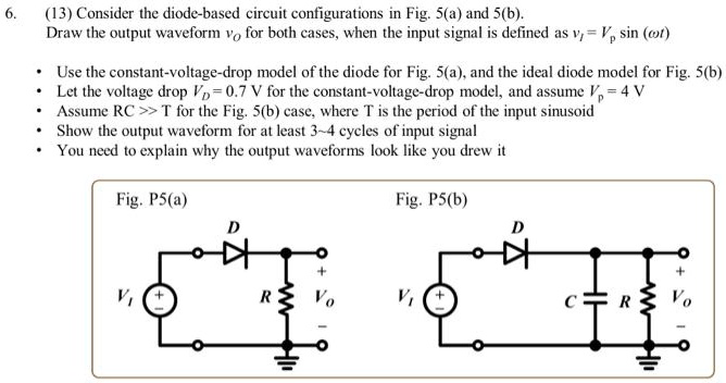 SOLVED: Consider the diode-based circuit configurations in Fig. 5a and 5b. Draw the output ...