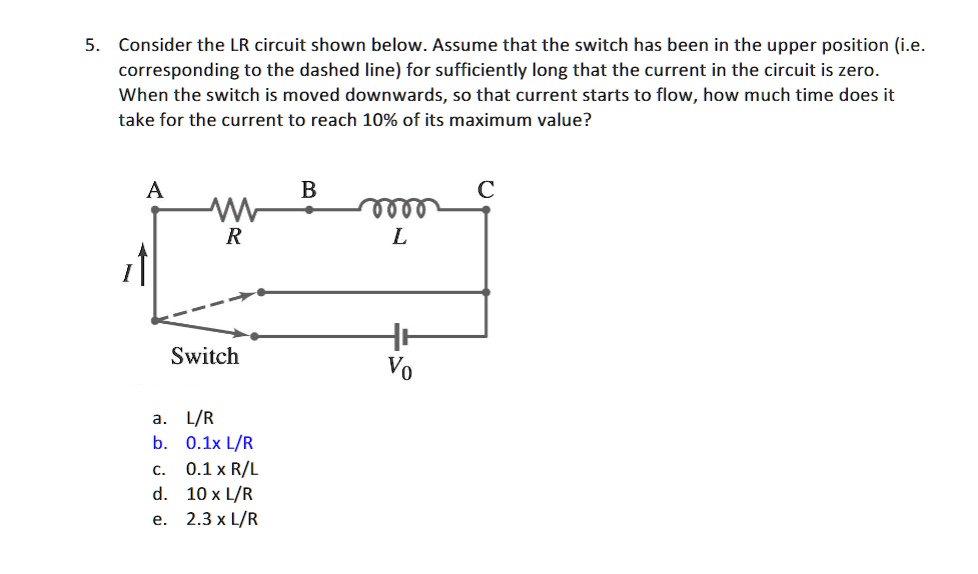 SOLVED: Consider the LR circuit shown below. Assume that the switch has been in the upper ...