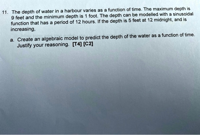 SOLVED: The depth of water in a harbour varies as a function of time ...