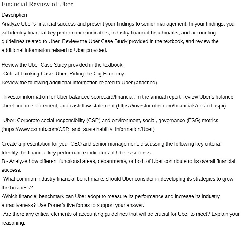 Financial Review of Uber Description Analyze Uber's financial success ...