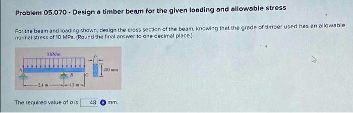 SOLVED: Problem 05.070 Design timber beam for the given loading and allowable stress. For the ...