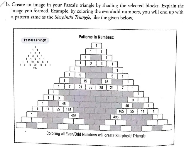 create image in your pascals triangle by shading the selected blocks ...