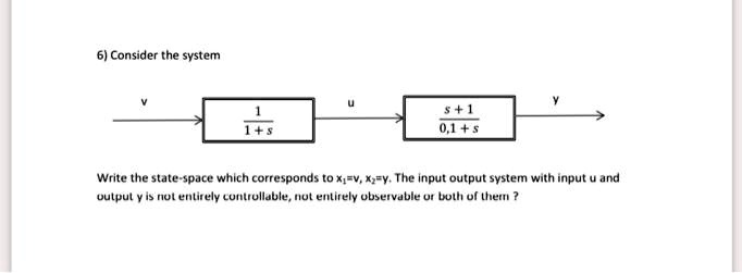SOLVED: 6)Consider the system V u 5+1 0,1+s 1+s Write the state-space which corresponds to =v,x ...
