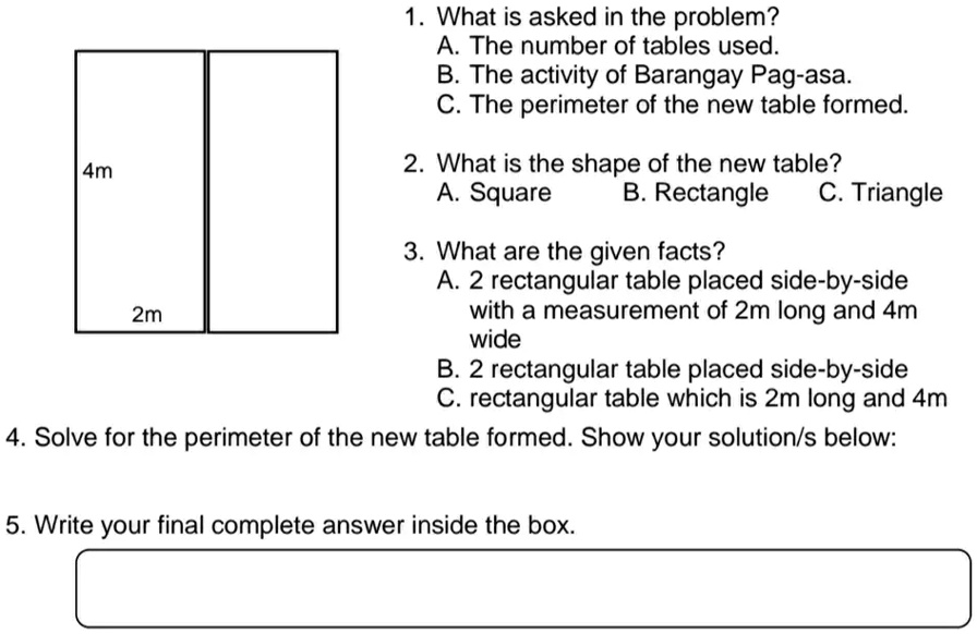 SOLVED: What is asked in the problem? A The number of tables used B ...