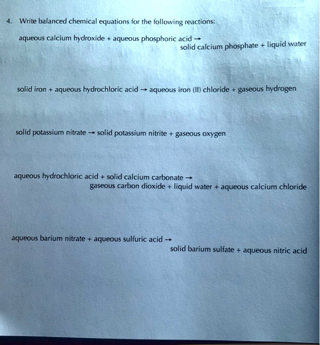 Solved Write Balanced Chemical Equations For The Following Reactions