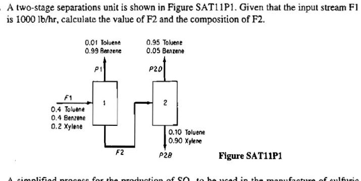A two-stage separations unit is shown in Figure SAT11P1. Given that the ...