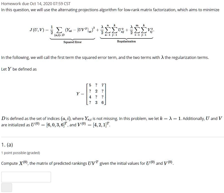 homework due oct 142020 0759 cst in this question we will use the alternating projections ...