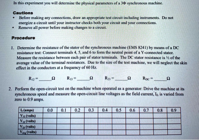 SOLVED: In this experiment, you will determine the physical parameters of a synchronous machine ...