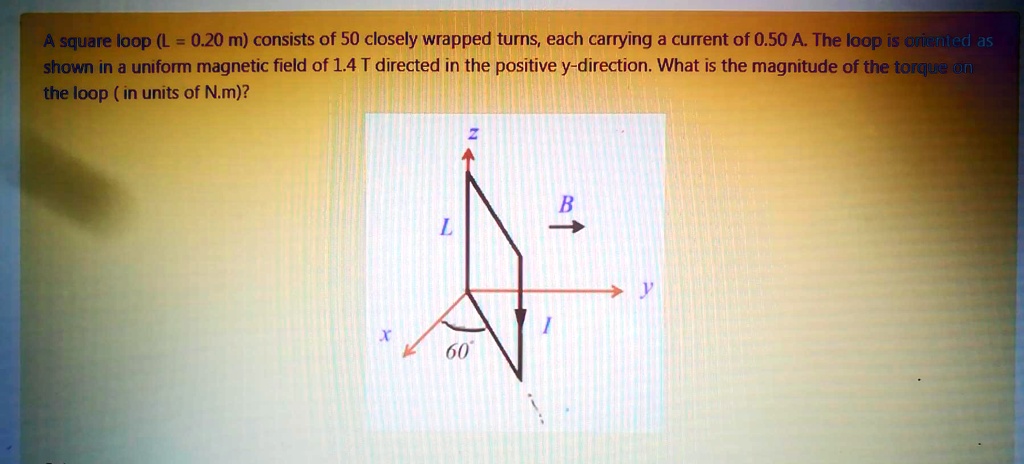 SOLVED: A square loop (L = 0.20 m) consists of 50 closely wrapped turns, each carrying a current ...