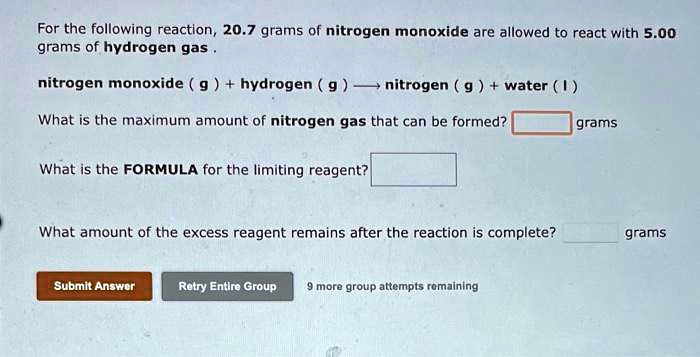 SOLVED: For the following reaction, 20.7 grams of nitrogen monoxide are allowed to react with 5. ...
