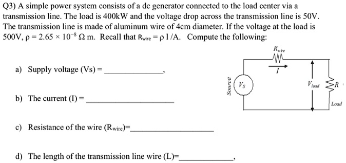 SOLVED: Q3) A simple power system consists of a DC generator connected to the load center via a ...