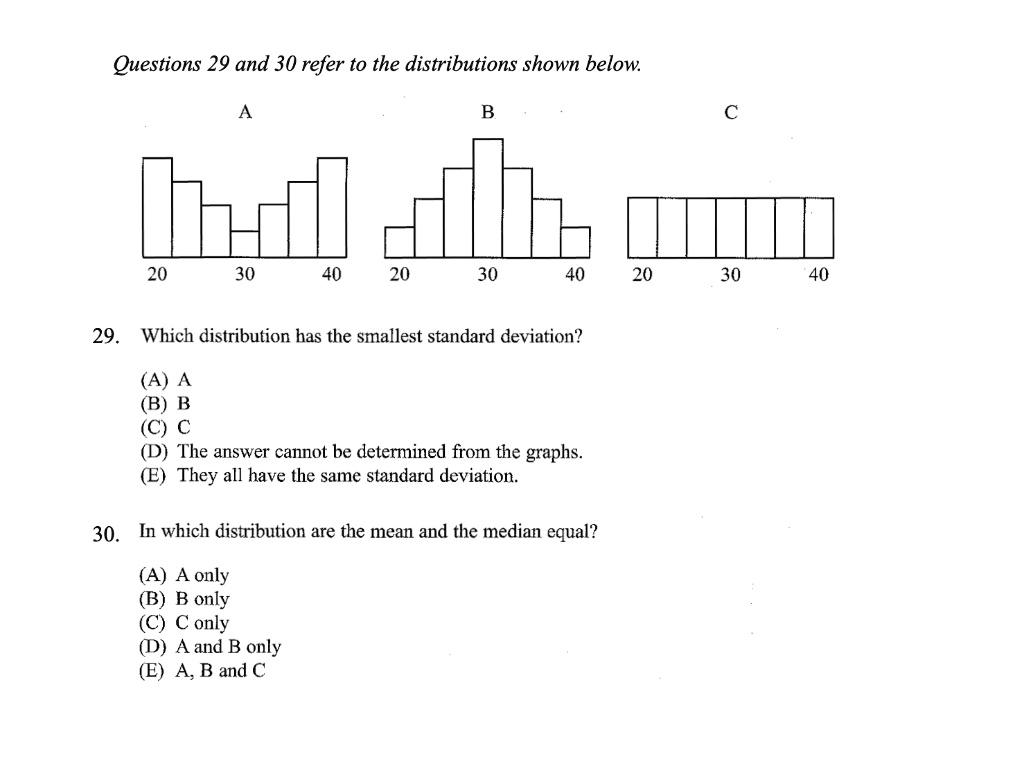 SOLVED: Questions 29 and 30 refer to the distributions shown below 20 ...