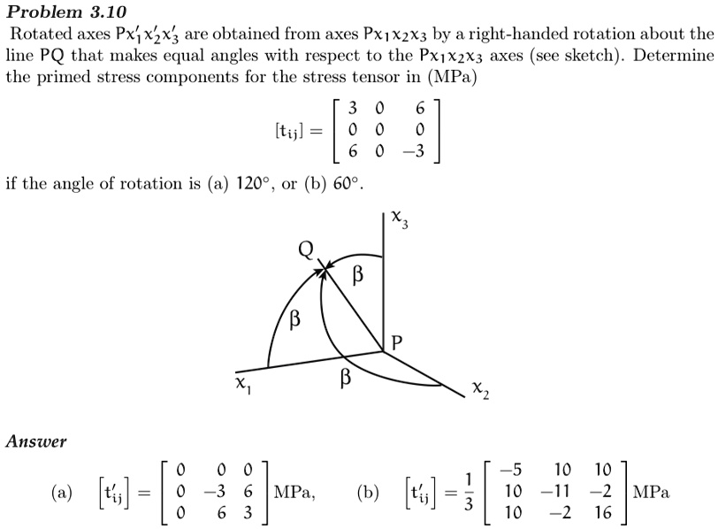Problem 3.10 Rotated axes Px1x2x3 are obtained from axes Px1x2x3 by a right-handed rotation ...