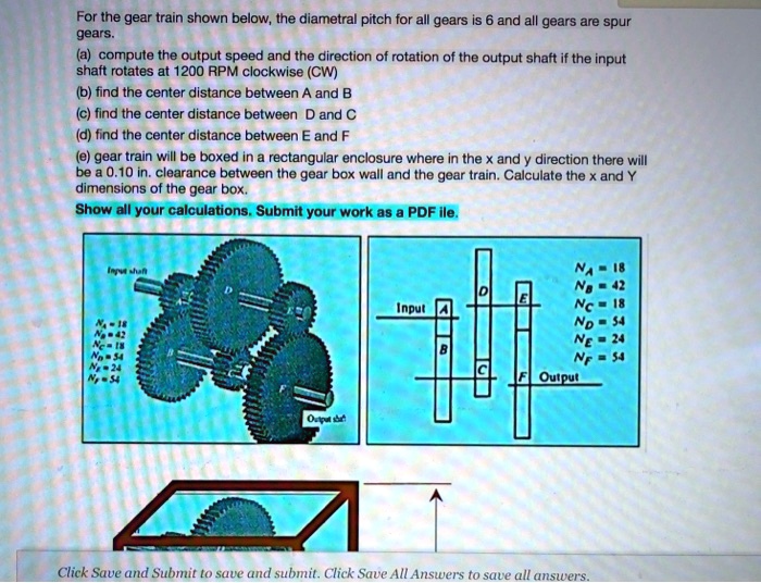 For the gear train shown below, the diametral pitch for all gears is 6 and all gears are spur ...