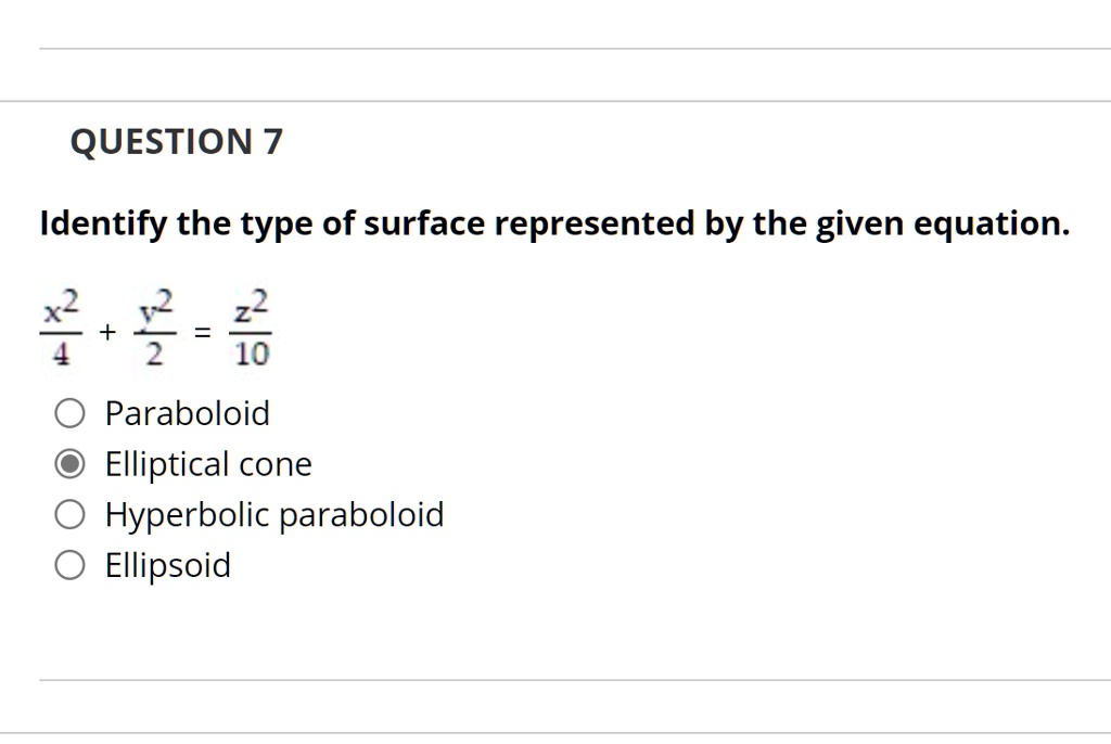 SOLVED: QUESTION 7 Identify the type of surface represented by the ...