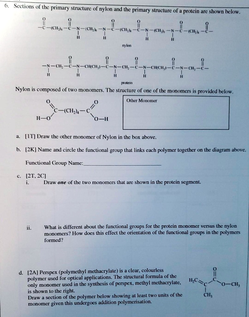 SOLVED:Sections of the primary structure Of nylon and (he primary ...