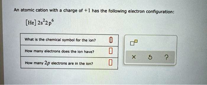 An Atomic Cation With A Charge Of 1 Has The Following Electron Configuration [he] 2s 22p 6
