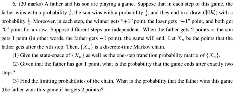 620 marks a father and his son are playing a game suppose that in each ...