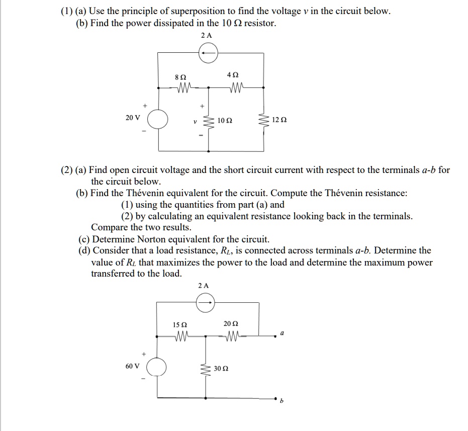 SOLVED: (1) (a) Use the principle of superposition to find the voltage v in the circuit below ...