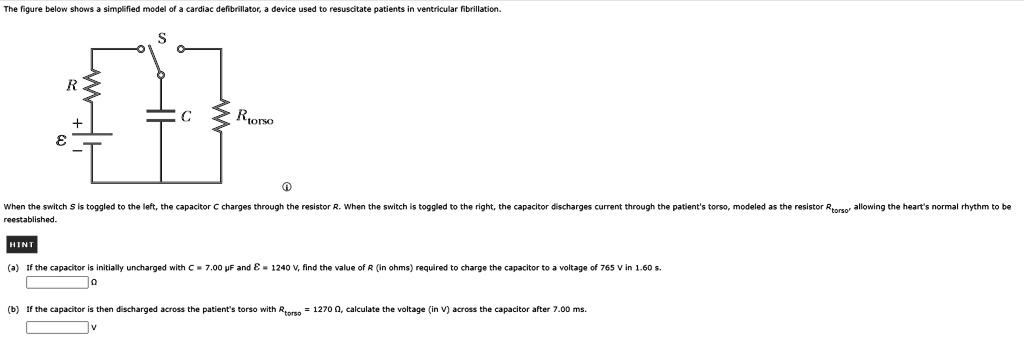 the figure below shows a simplified model of a cardiac defibrillator a ...