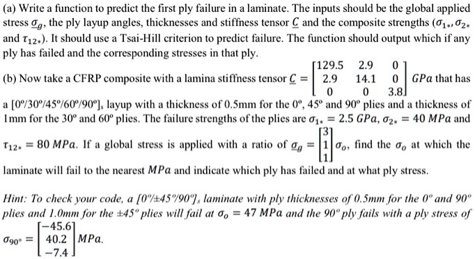 SOLVED: Write a function to predict the first ply failure in a laminate ...