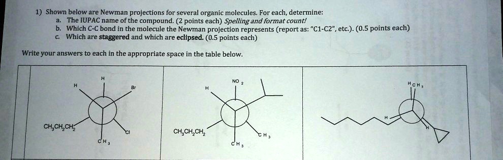 1 shown below are newman projections for several organic molecules for ...