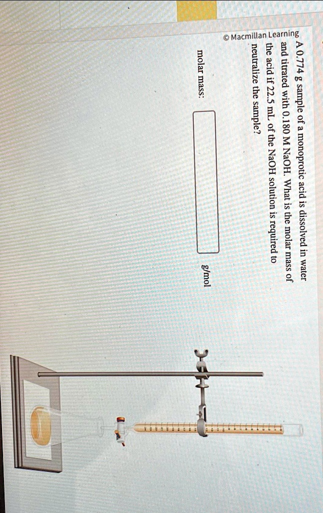 SOLVED: A 0.774g sample of a monoprotic acid is dissolved in water and ...