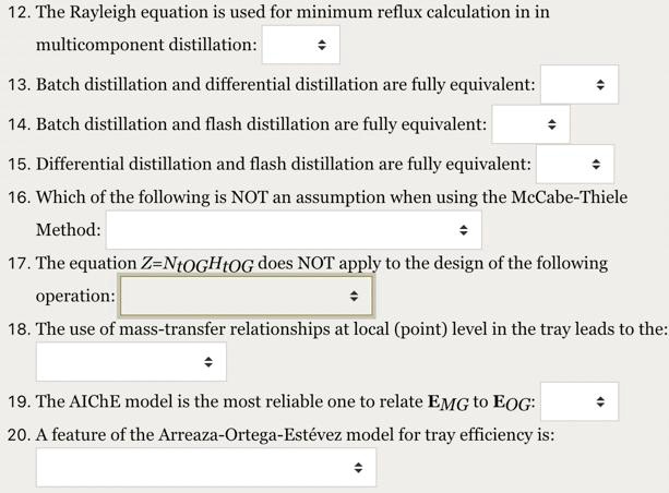 12 The Rayleigh Equation Is Used For Minimum Reflux Calculation In In Multicomponent