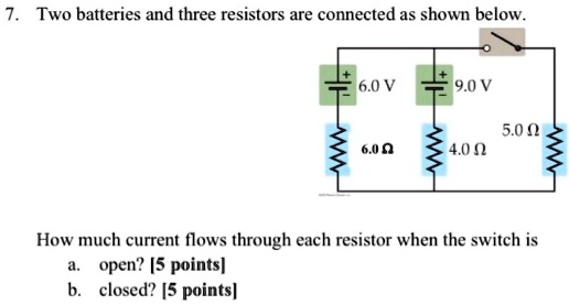 two batteries and three resistors are connected as shown below 60 v 90 v 50 9 40 60 how much ...