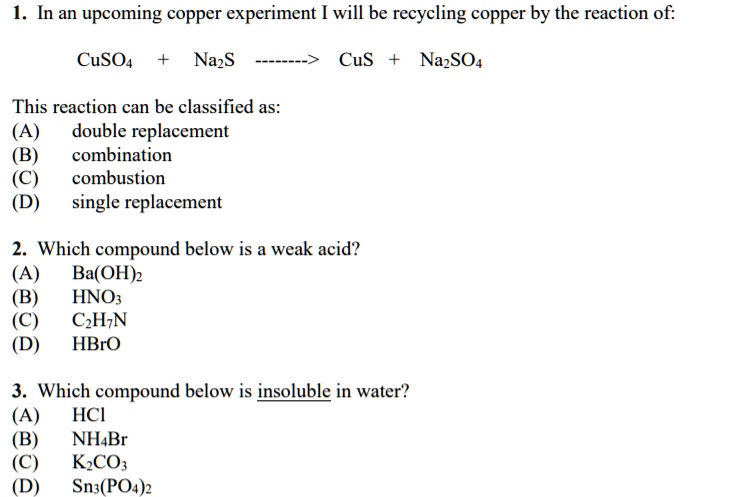 SOLVED: In an upcoming copper experiment will be recycling copper by ...