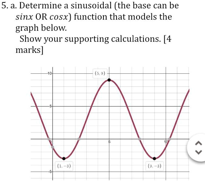 SOLVED: 5.a. Determine a sinusoidal (the base can be sinx OR cosx) function that models the ...