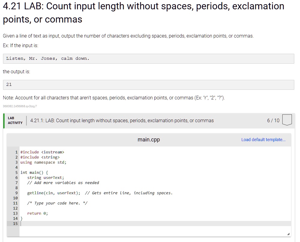 Get Answer 421 Lab Count Input Length Without Spaces Periods Exclamation Points Or Commas